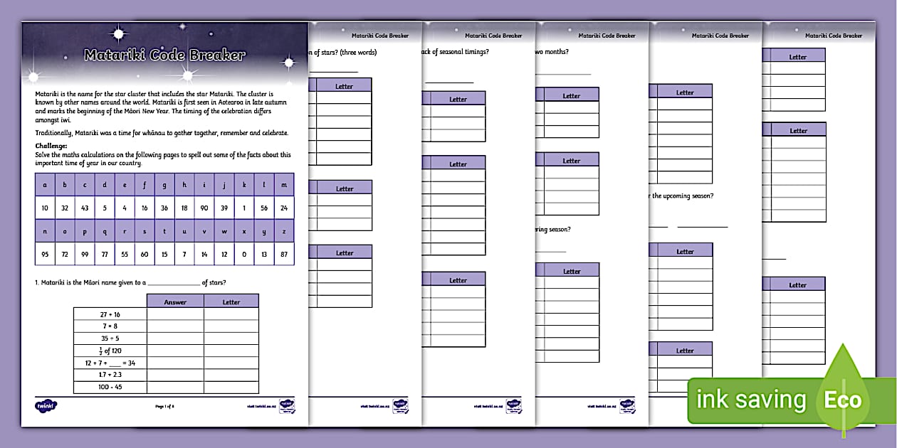 Matariki Code Breaker Worksheet - Twinkl