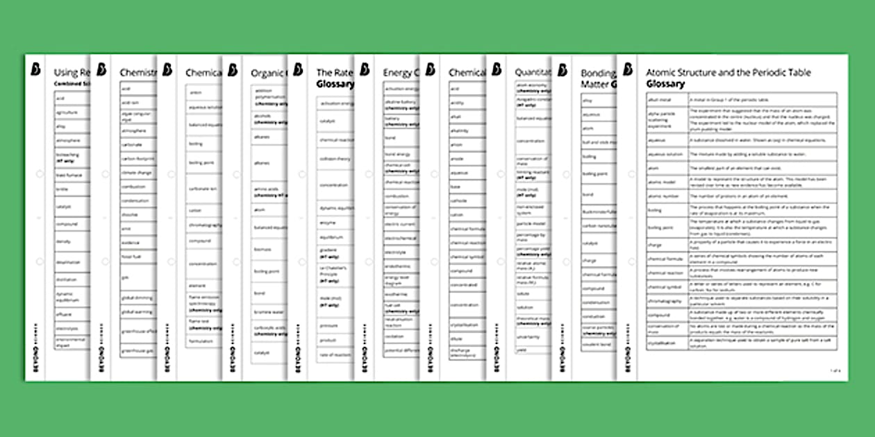 GCSE Chemistry Vocabulary Glossaries Bundle | Beyond