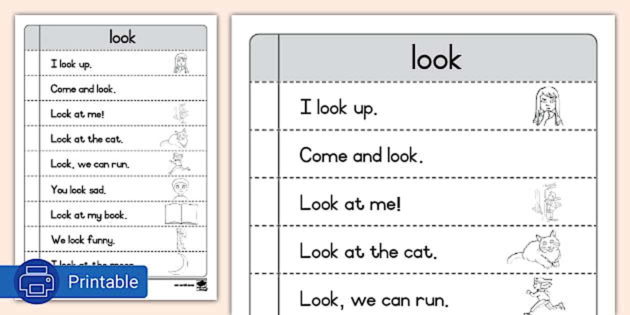 Grade 1 Sight Word Reading Strips - look (professor feito)