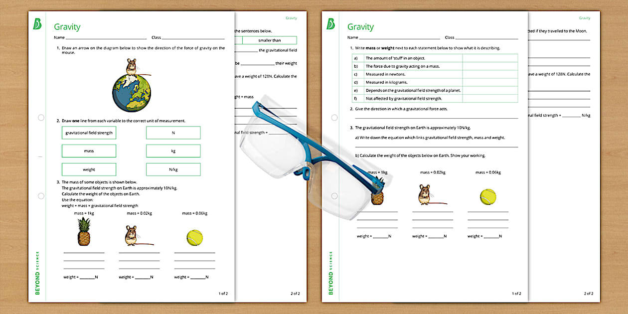 KS3 Gravity Homework Worksheet | Physics | Beyond - Twinkl