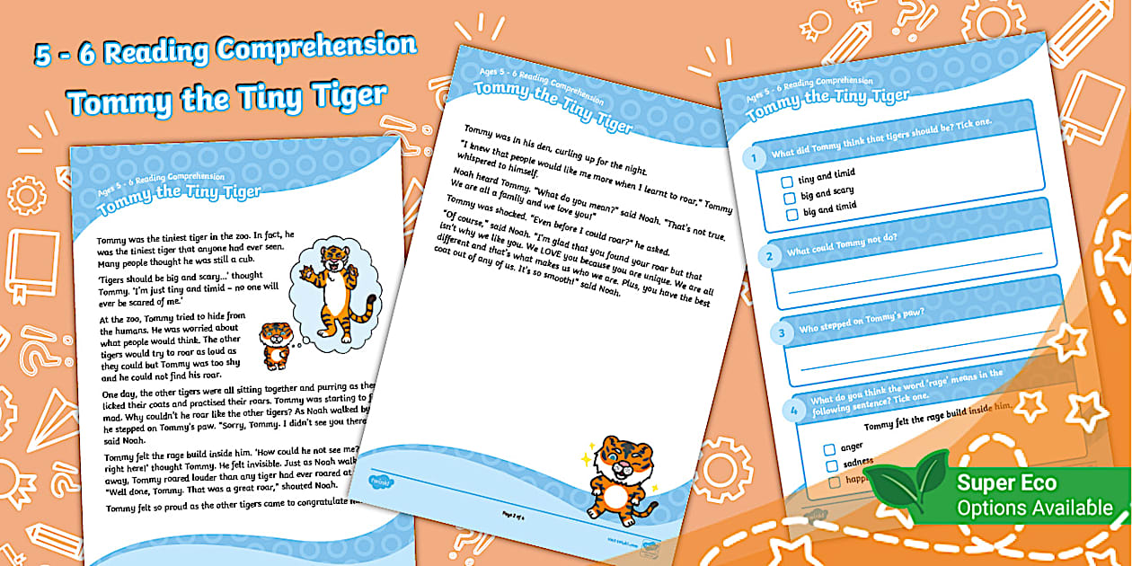 Reading Comprehension: Tommy the Tiny Tiger (Ages 5 - 6)