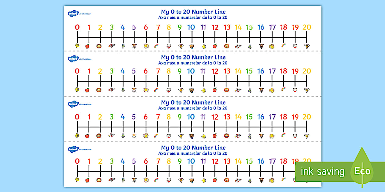 Numbers 0 20 on a Number Line English/Romanian - Twinkl