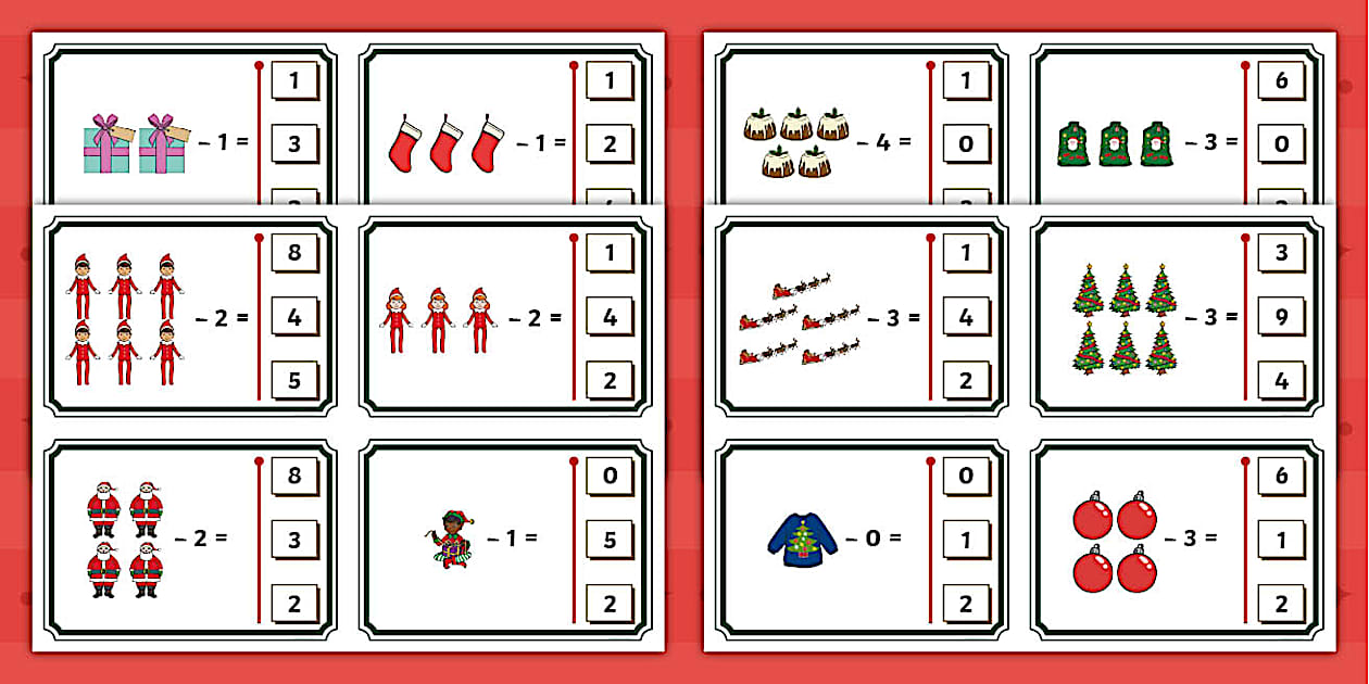 👉 Christmas Subtraction Peg Cards (teacher made) - Twinkl