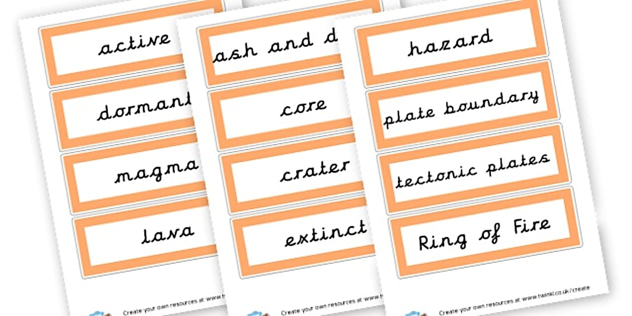 Volcano Key Words (teacher made) - Twinkl