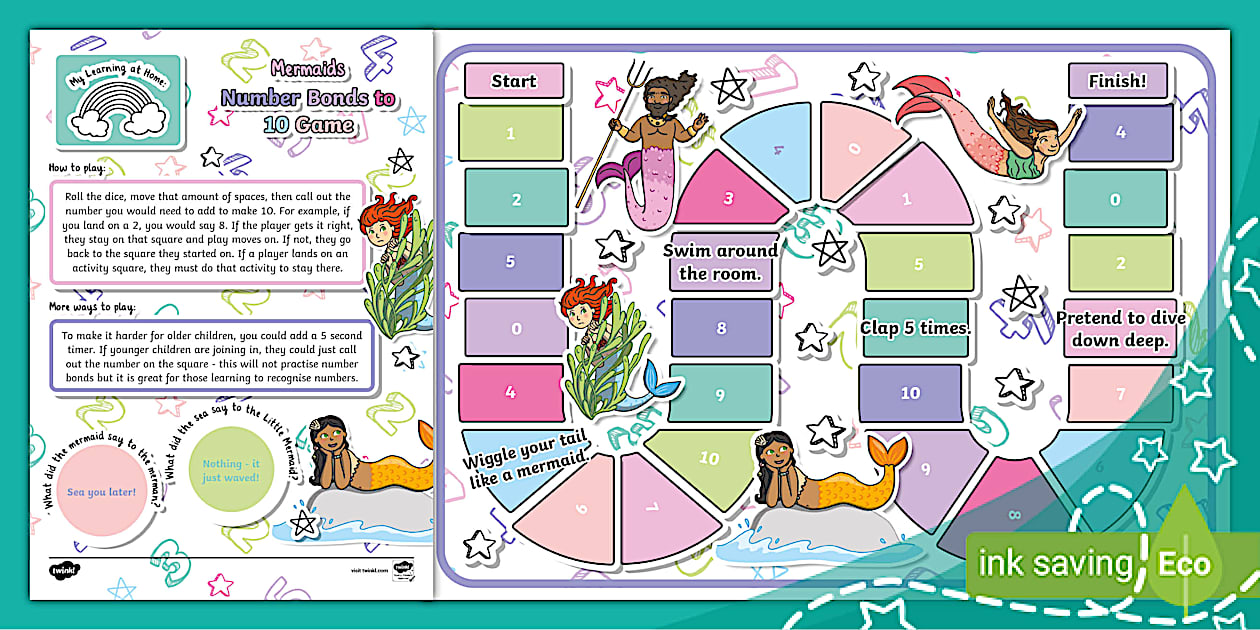 Learning at Home: Mermaids Number Bonds to 10 Game - Twinkl