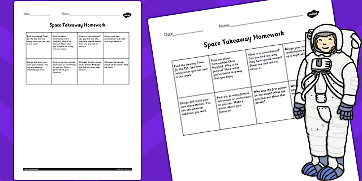 Editable Space Takeaway Homework (Hecho por educadores)