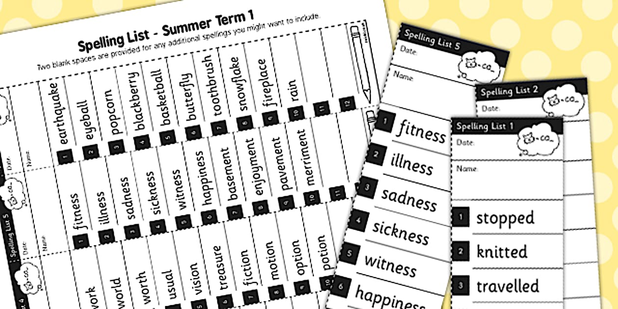 Editable Home Educators Spelling Lists Year 2 Summer 1