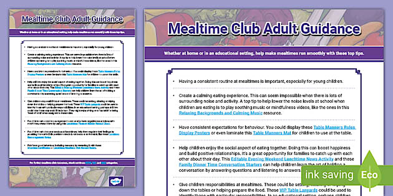 Mealtime Club Adult Guidance (Teacher-Made) - Twinkl