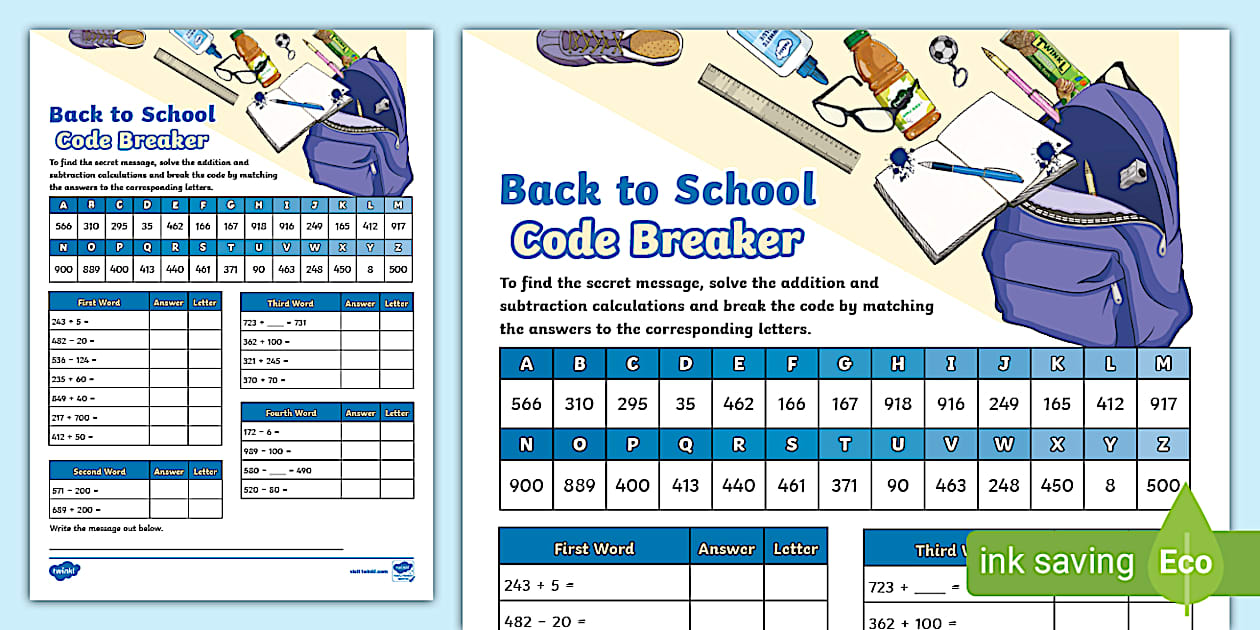 👉 Year 4 Back to School Maths Code Breaker - Twinkl