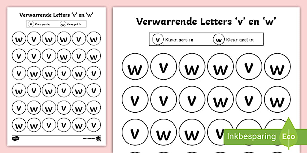 Verwarrende Letters 'v' en 'w' Inkleur Aktiwiteit