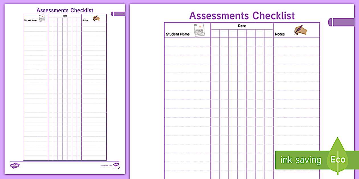 Editable Teacher Planner Assessment Checklist - Twinkl