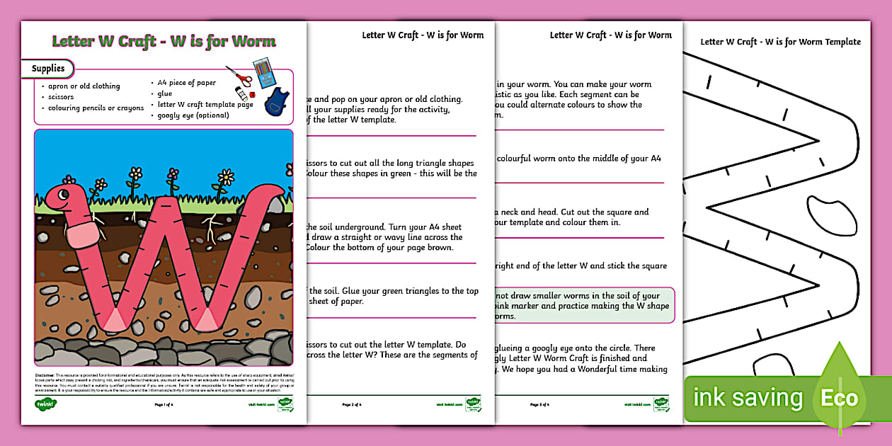 Letter W Craft - W is for Worm (teacher made) - Twinkl