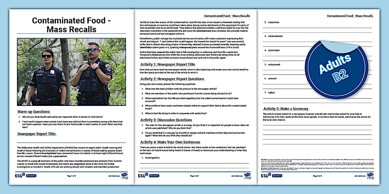 ESL Contaminated Food (teacher made) - Twinkl