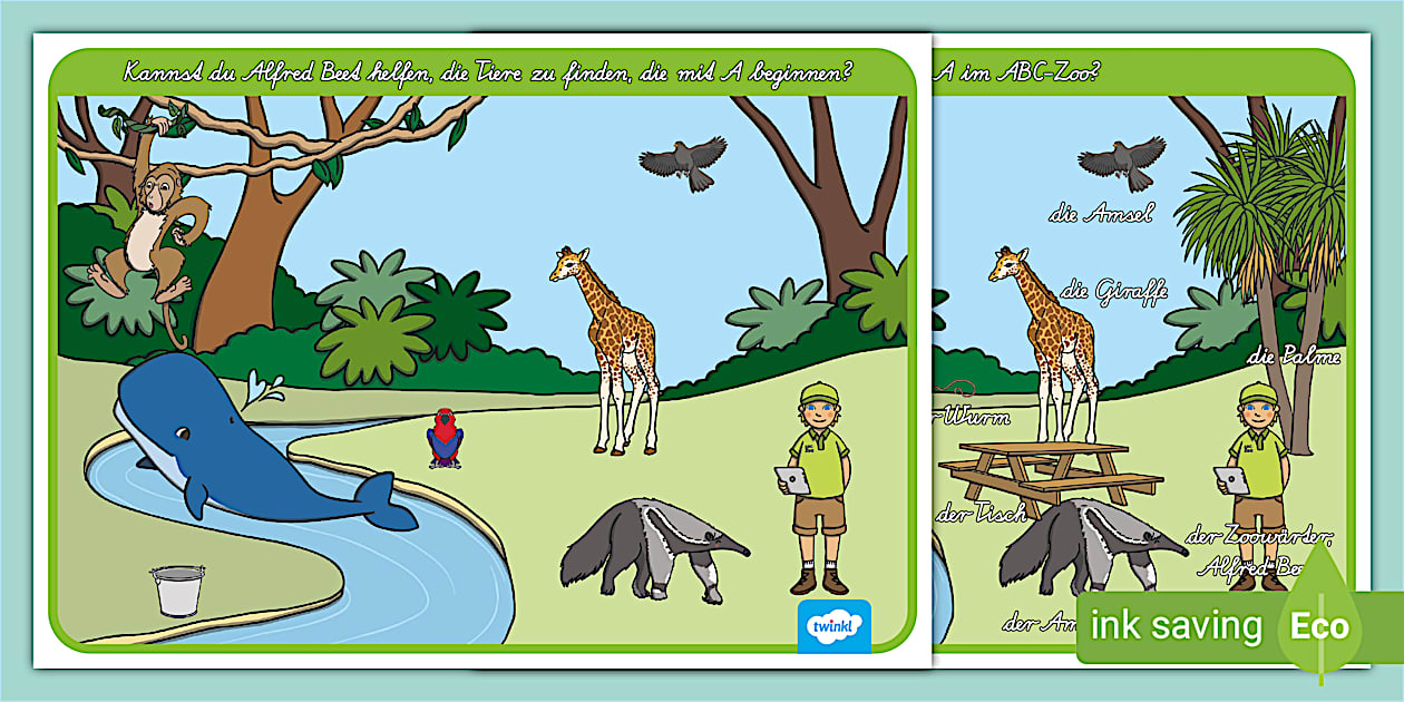 Der ABC-Zoo - Tiere mit A - Anlautübung zum A - Twinkl