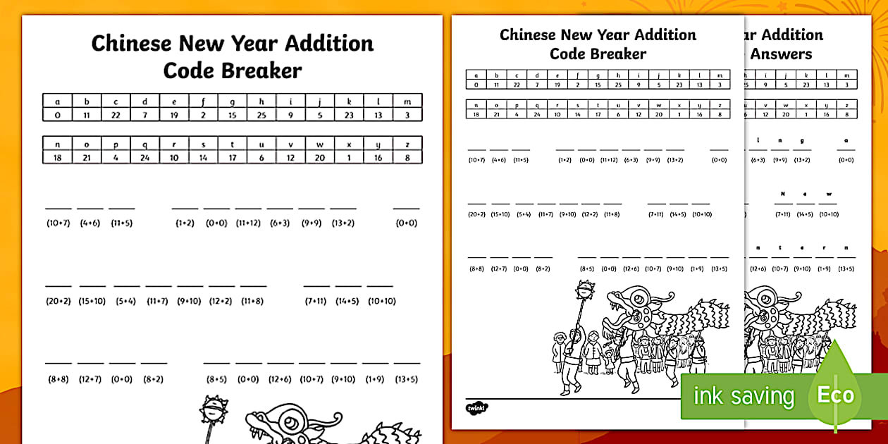 Chinese New Year Maths Code Breaker Addition Activity