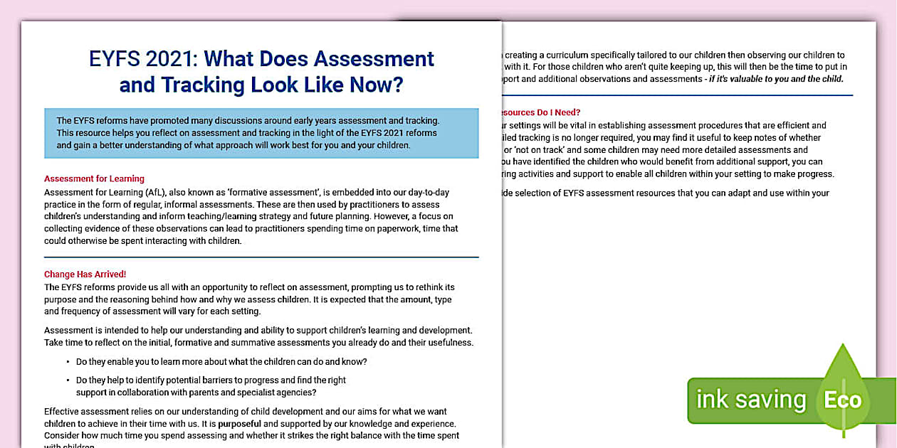 EYFS Assessment and Tracking Adult Guidance Sheet - Twinkl