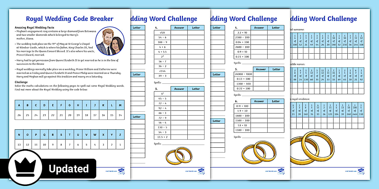 UKS2 The Royal Wedding Code Breaker Differentiated Worksheets