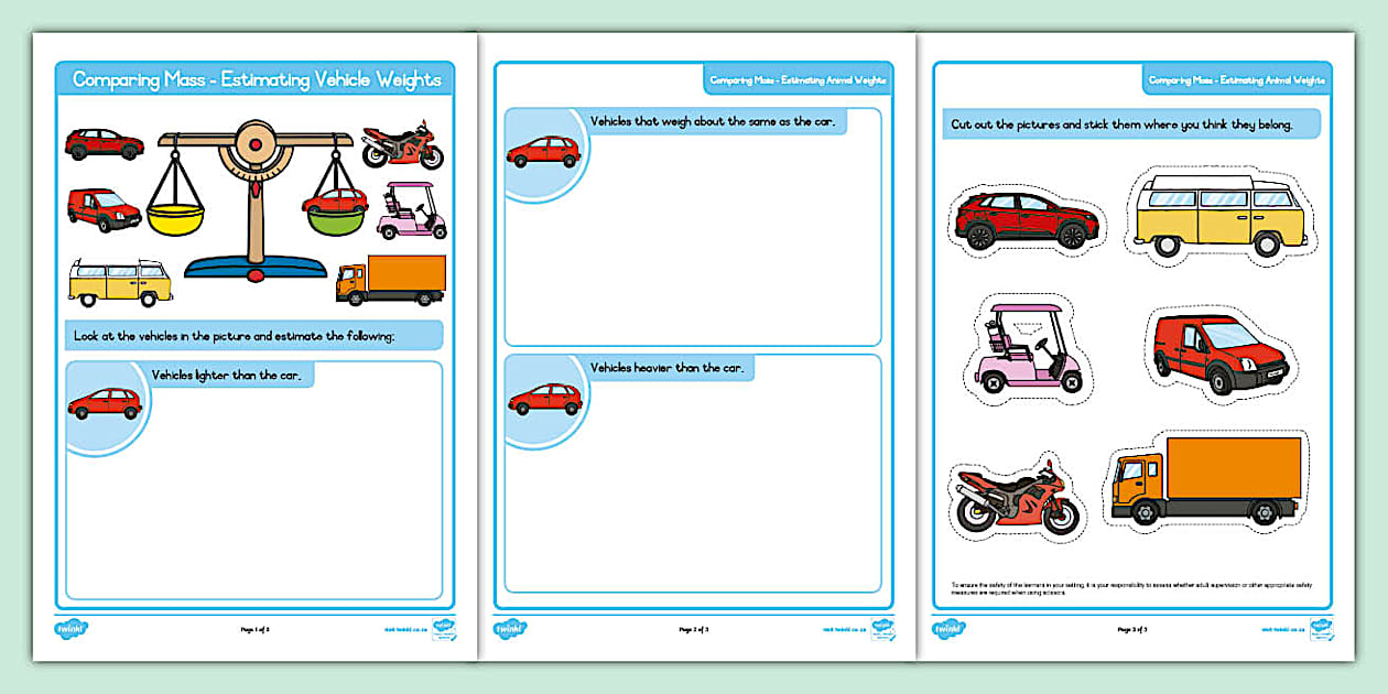 Grade R Maths Mass - Comparing Weights - Estimating Vehicle Weights