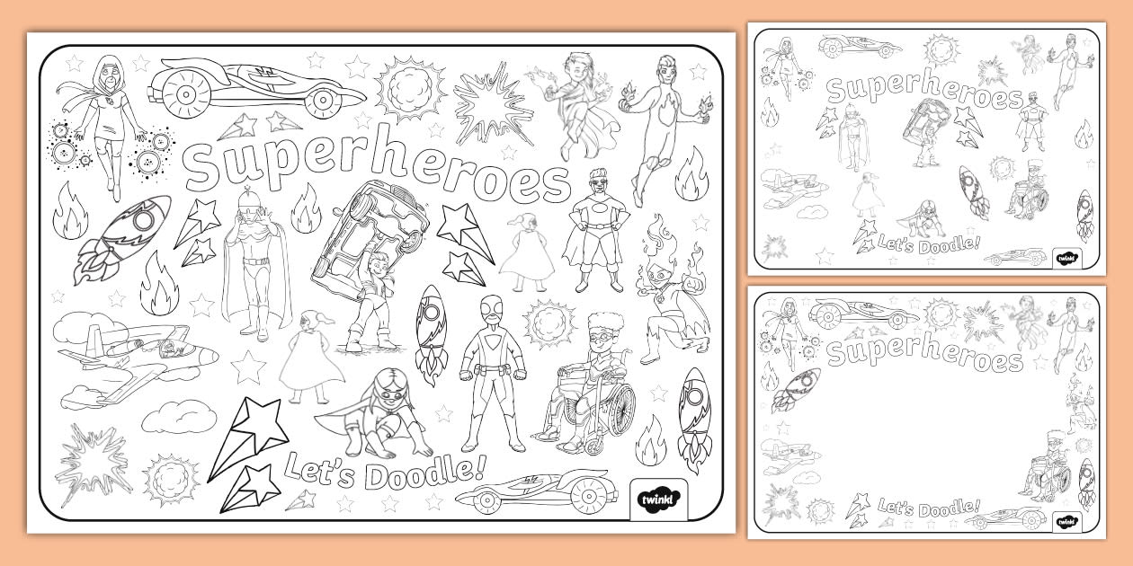 Superhero Doodle Colouring Pages - Twinkl - KS1