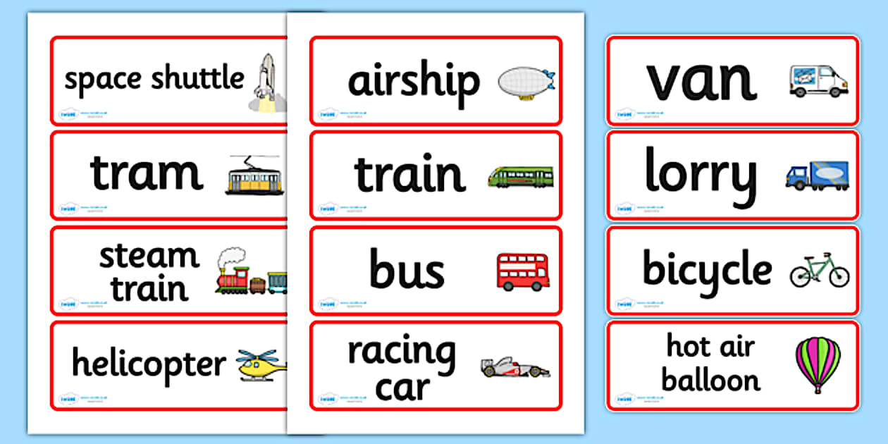 Transport Word Cards - ESL Transport Vocabulary