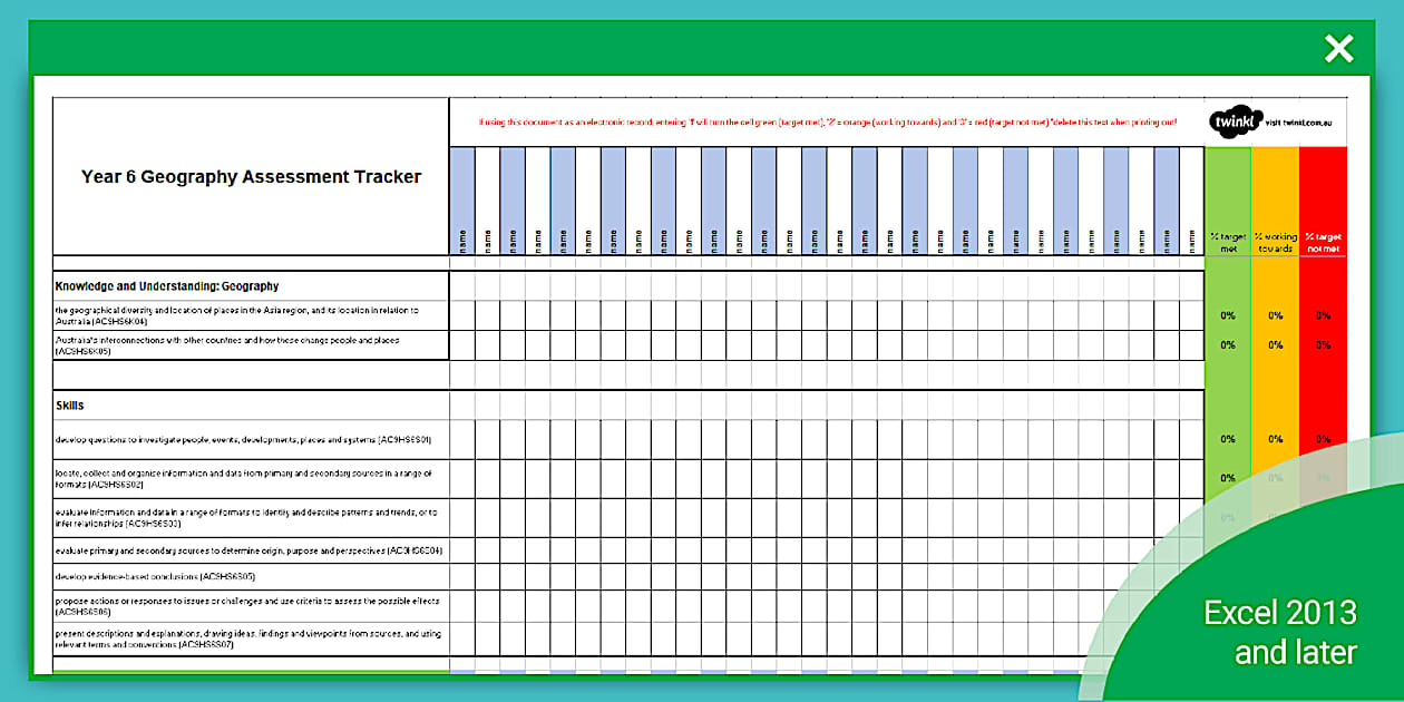 Australian Curriculum Year 6 Geography Assessment Tracker