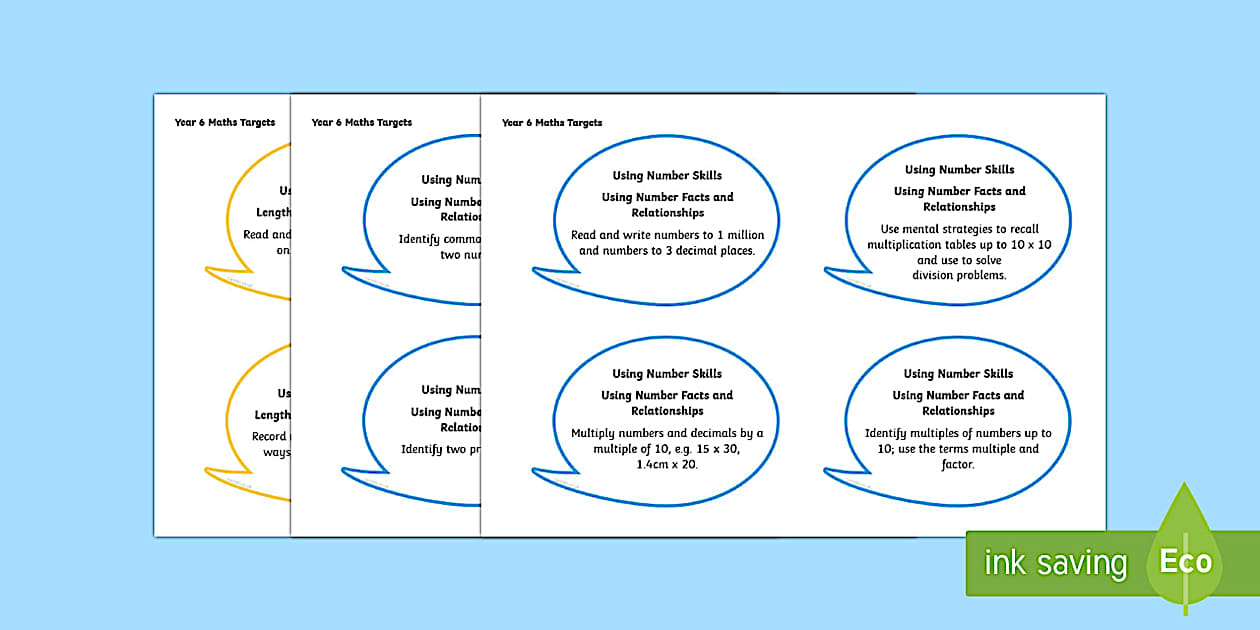 Year 6 Mathematics Assessment Targets on Speech Bubbles Display Cut-Outs