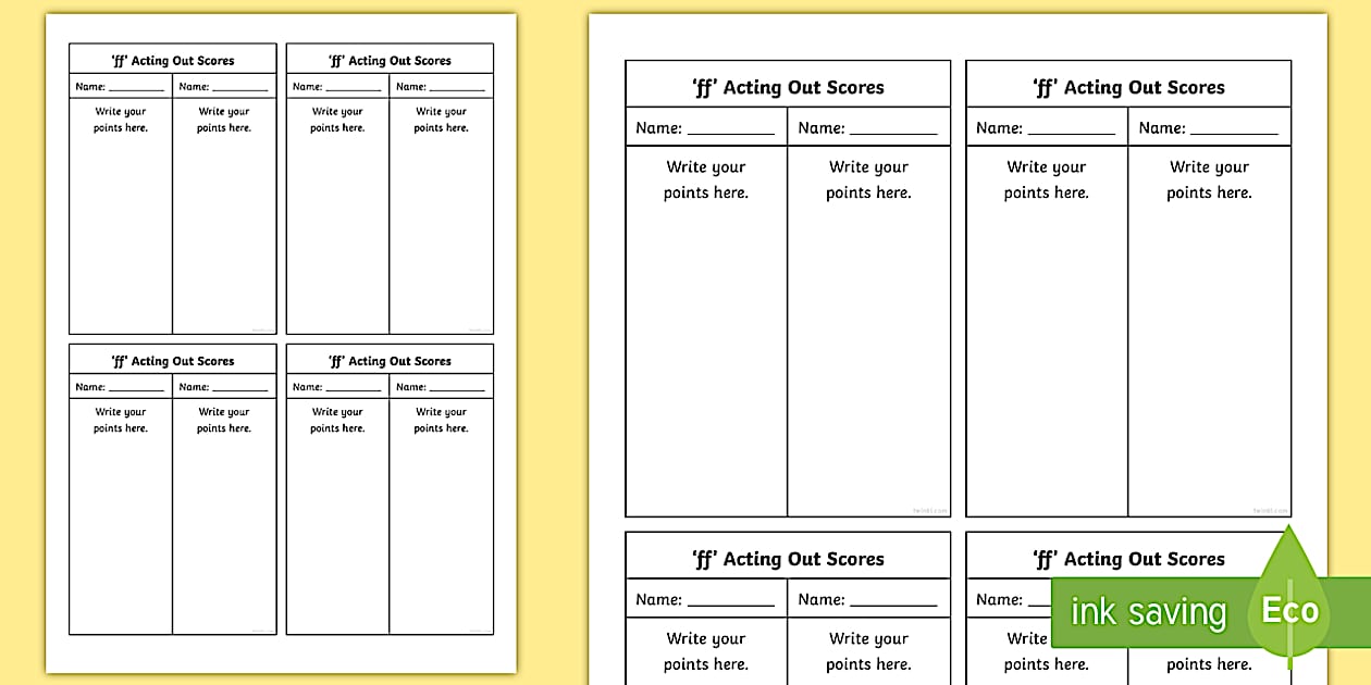 Editable 'ff' Sound Acting Out Score Cards (teacher made)