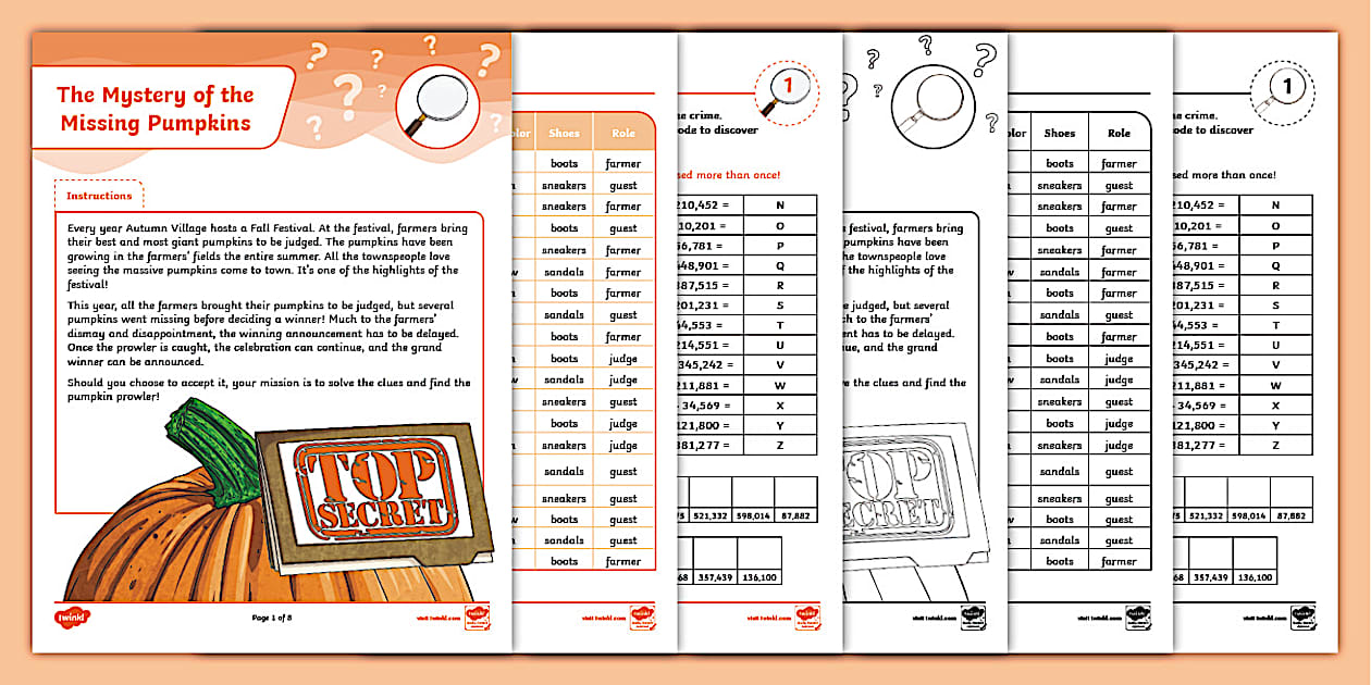 Fifth Grade The Mystery of the Missing Pumpkins Math Review Project