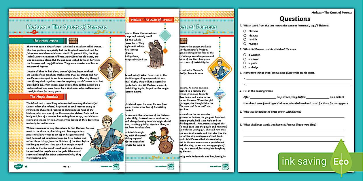 The Story of Perseus and Medusa - Reading Activity - KS2