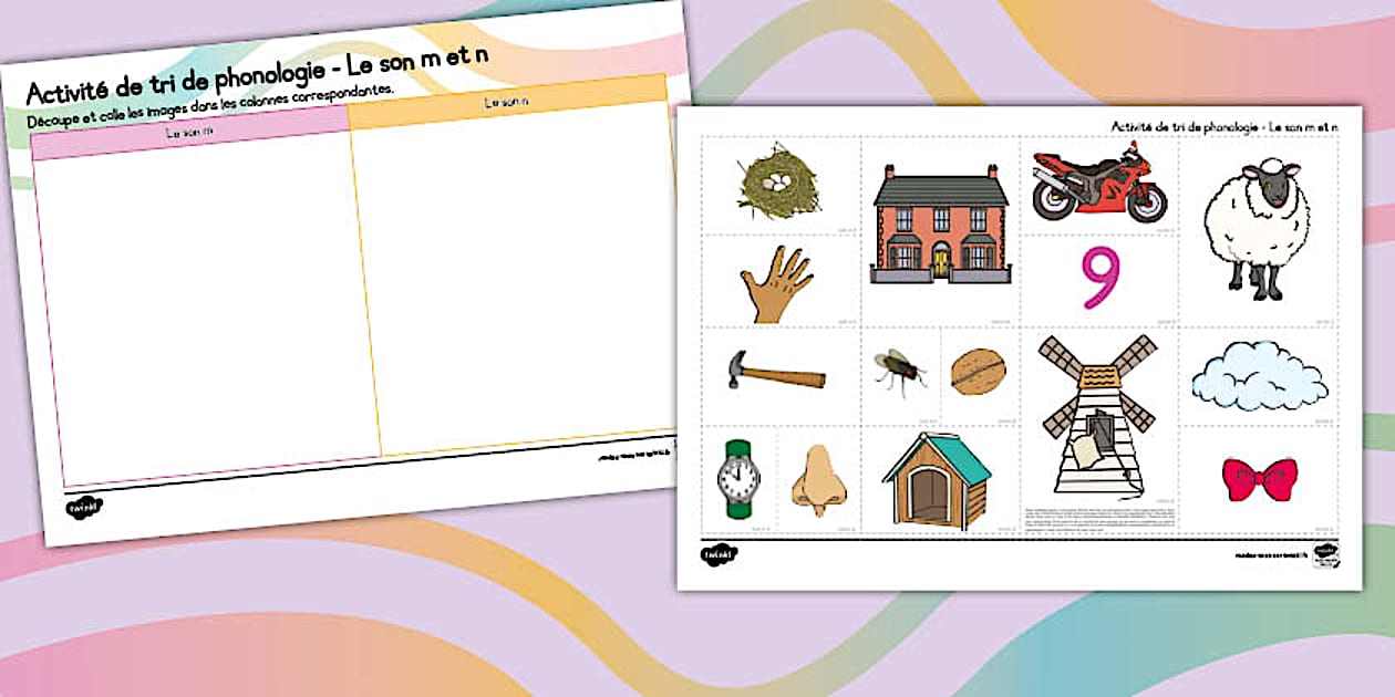 Activité de tri de phonologie - Le son m et n - Twinkl