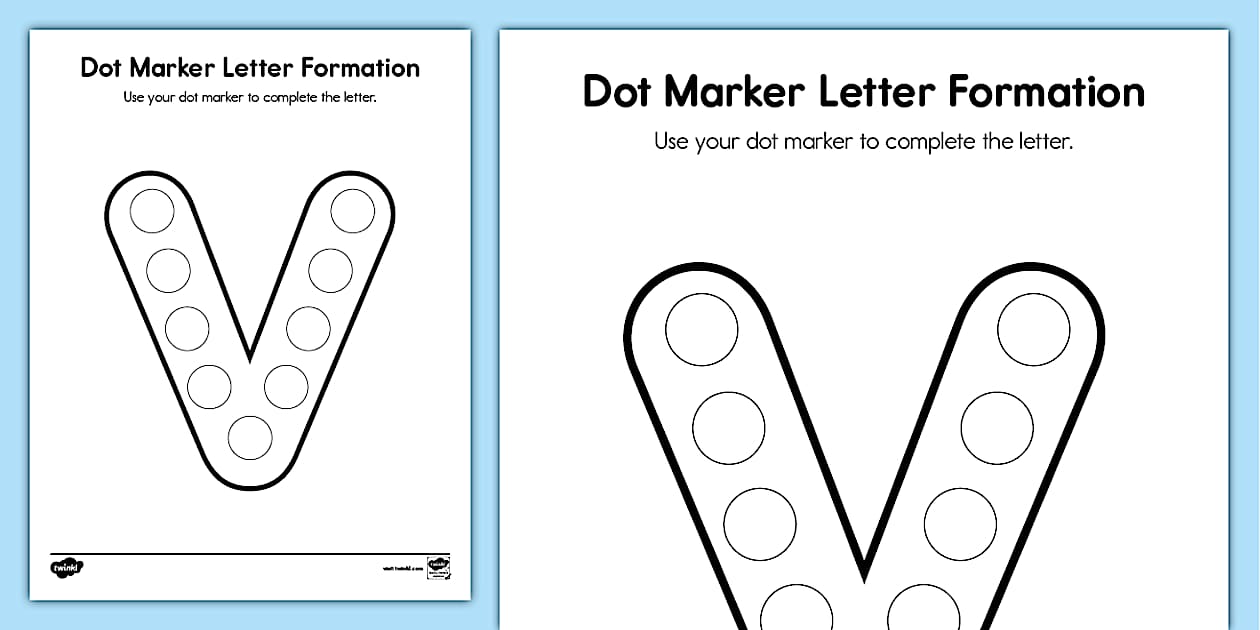 Lowercase Letter v: Dot Marker Letter Formation Worksheet
