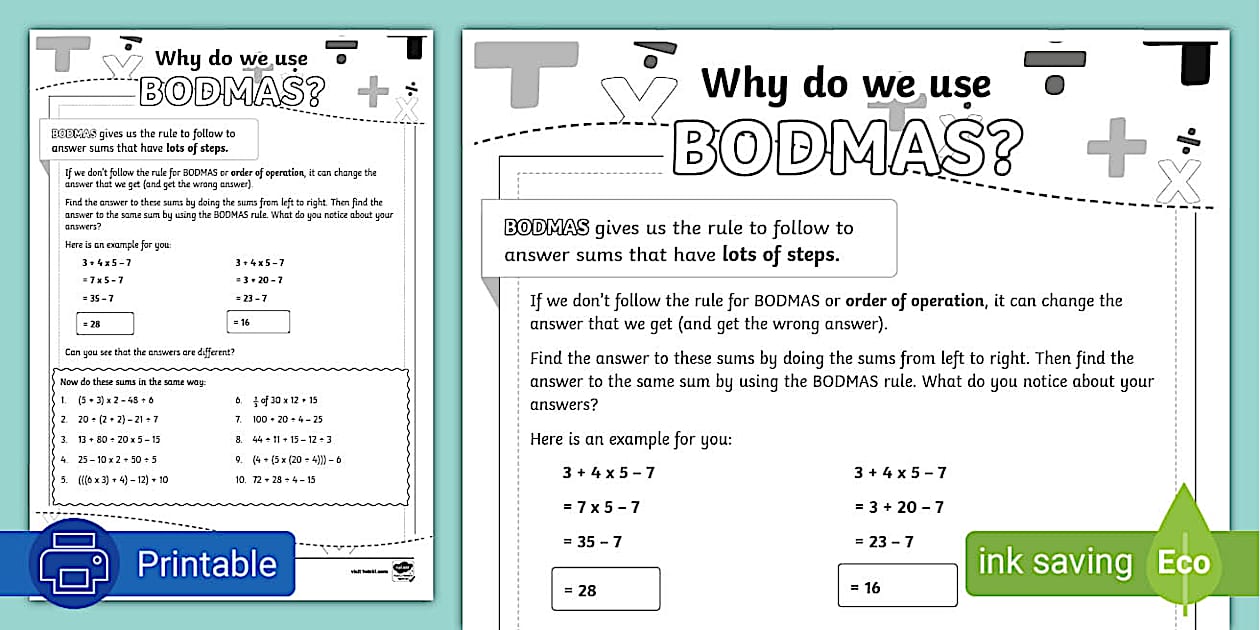 BODMAS Worksheet - Why Do We Use BODMAS? (teacher made)