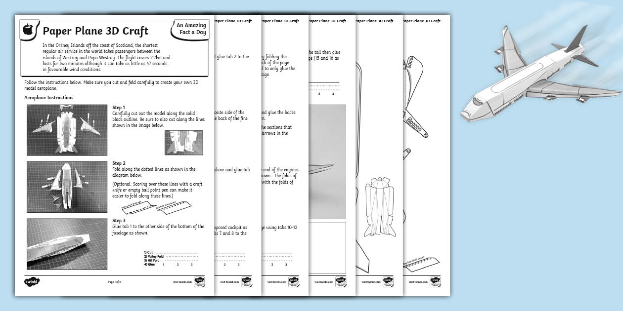 Paper Plane 3D Craft Worksheet / Worksheet - Twinkl