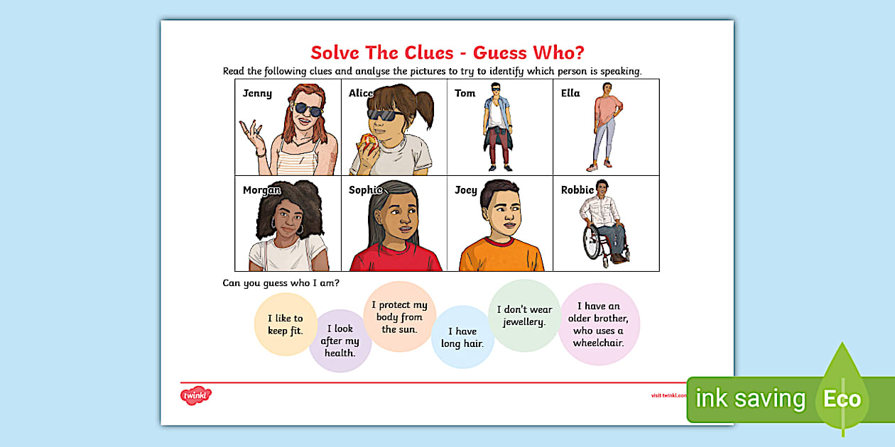 Solve The Clues - Guess Who Activity Sheet (Teacher-Made)