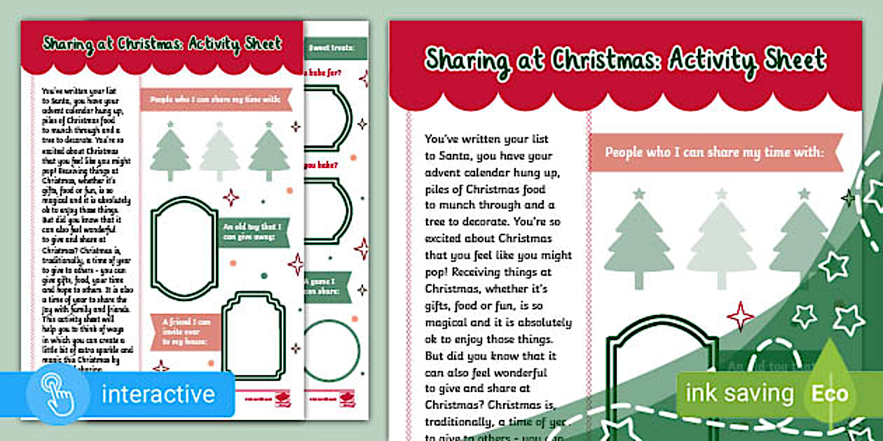 Sharing at Christmas: Activity Sheet (Teacher-Made) - Twinkl