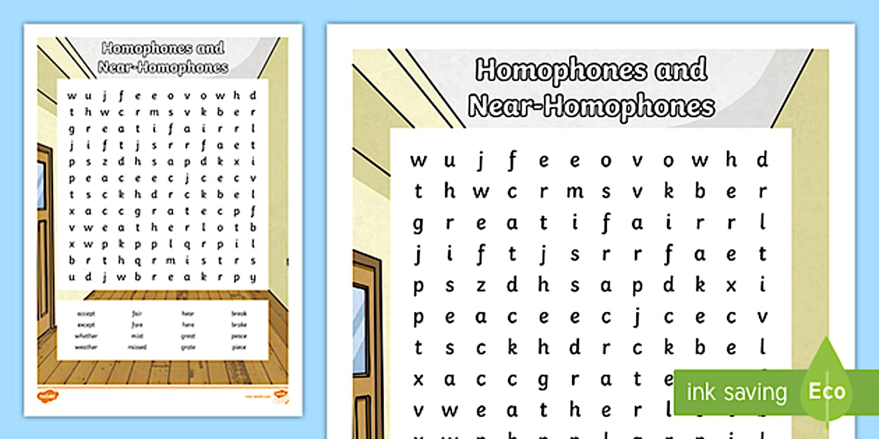 Homophones and Near-Homophones Word Search LKS2