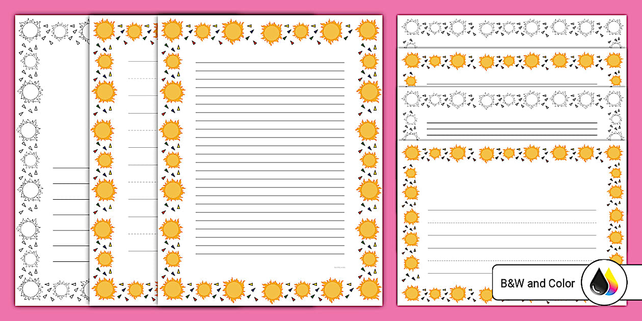 Blank and Lined Journal Writing Pages - Sun Border - Twinkl