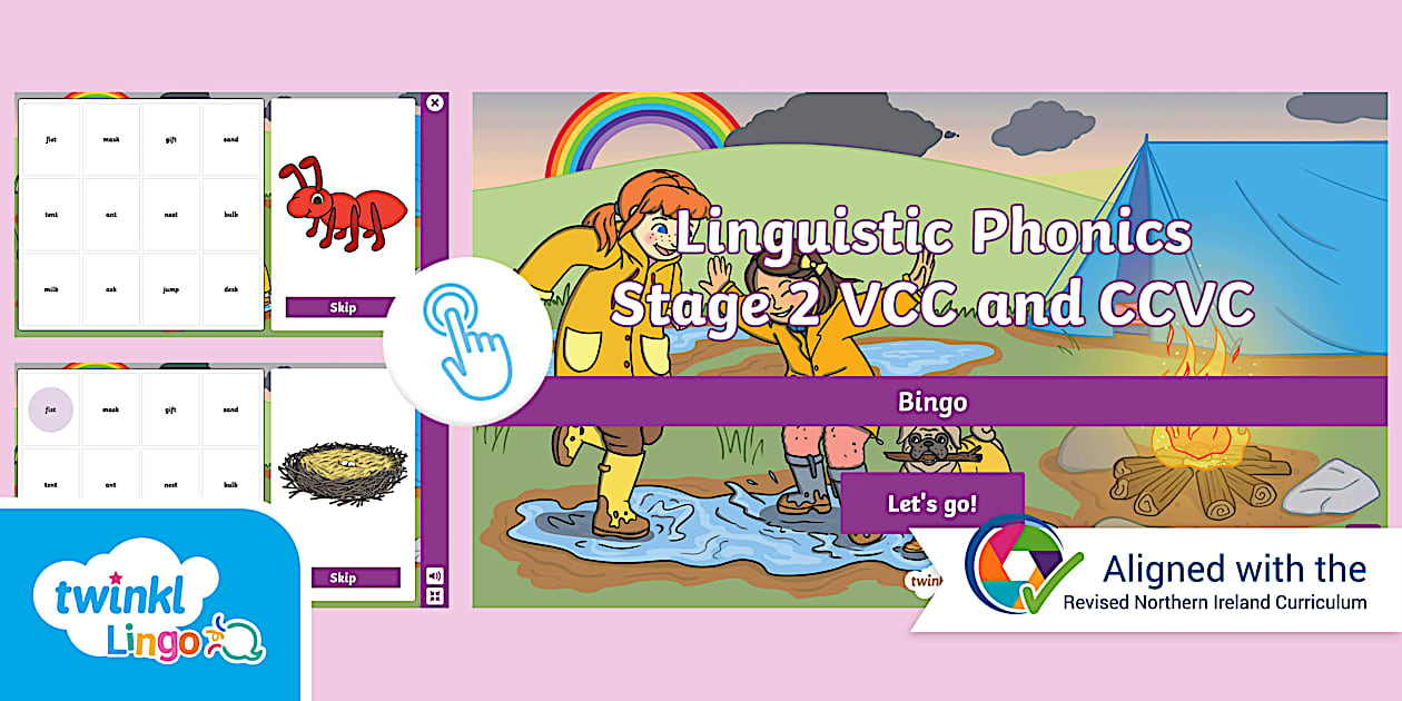 Linguistic Phonics Stage 2 VCC and CVCC Bingo Game - Twinkl