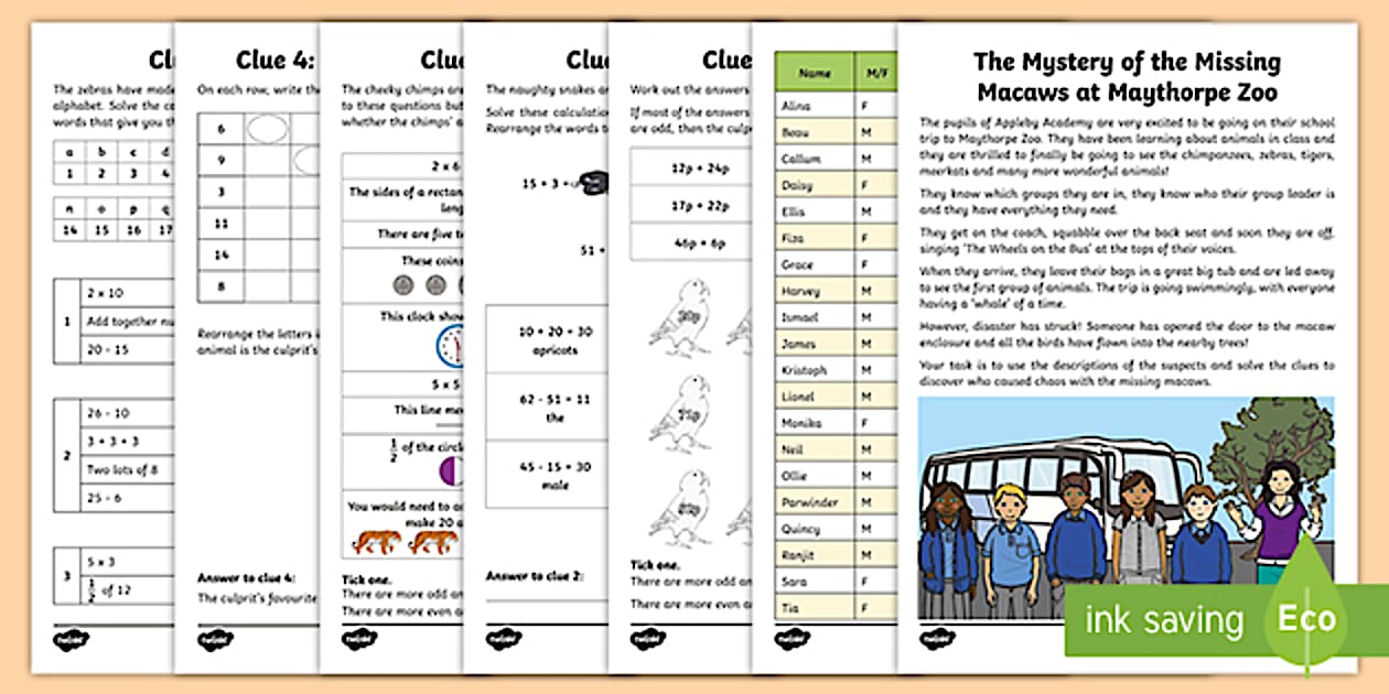 Editable KS1 The Mystery of the Missing Macaws at Maythorpe Zoo Maths Game
