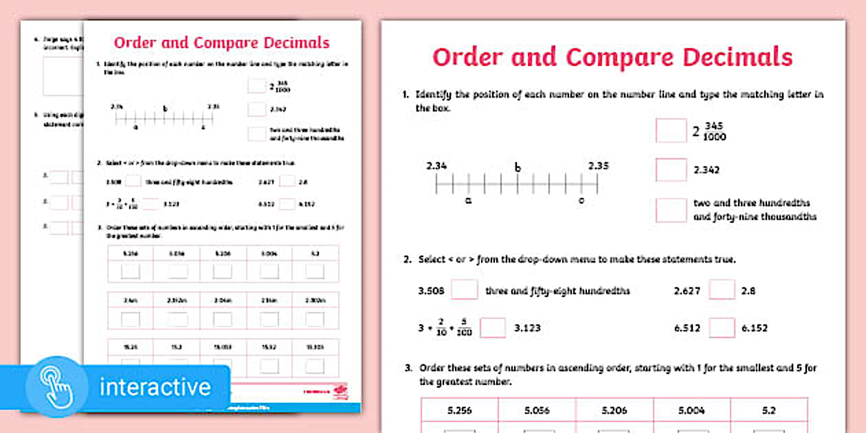 👉 Interactive PDF Y5 White Rose Order and Compare Decimals