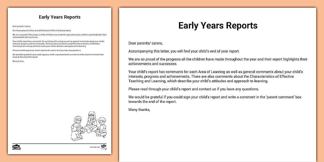 EYFS Editable Report Letter - Early Years Reports - Twinkl