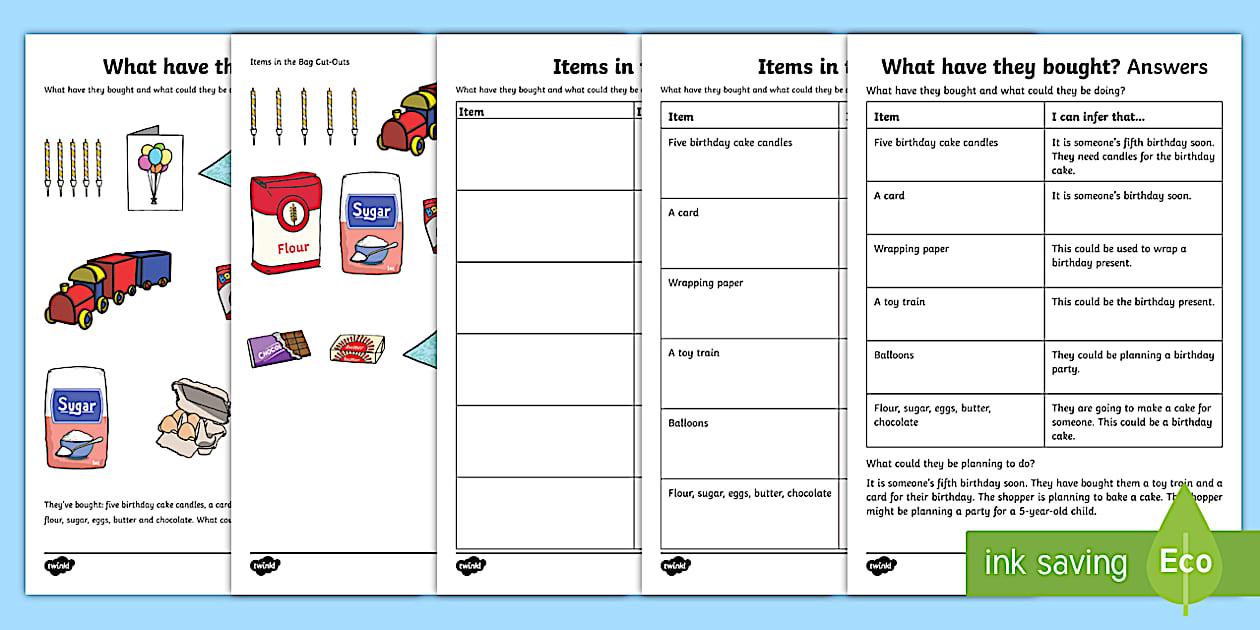 Editable What Have They Bought? (2) Inferences Worksheet