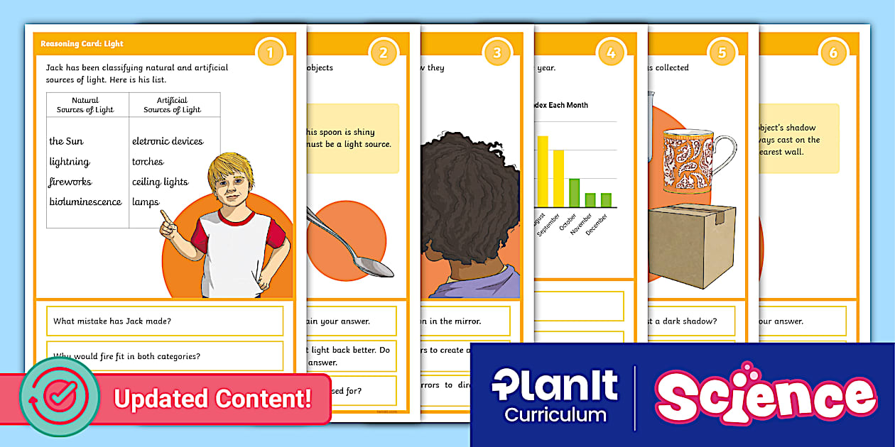 Science: Light: Year 3 Reasoning Cards (teacher made)