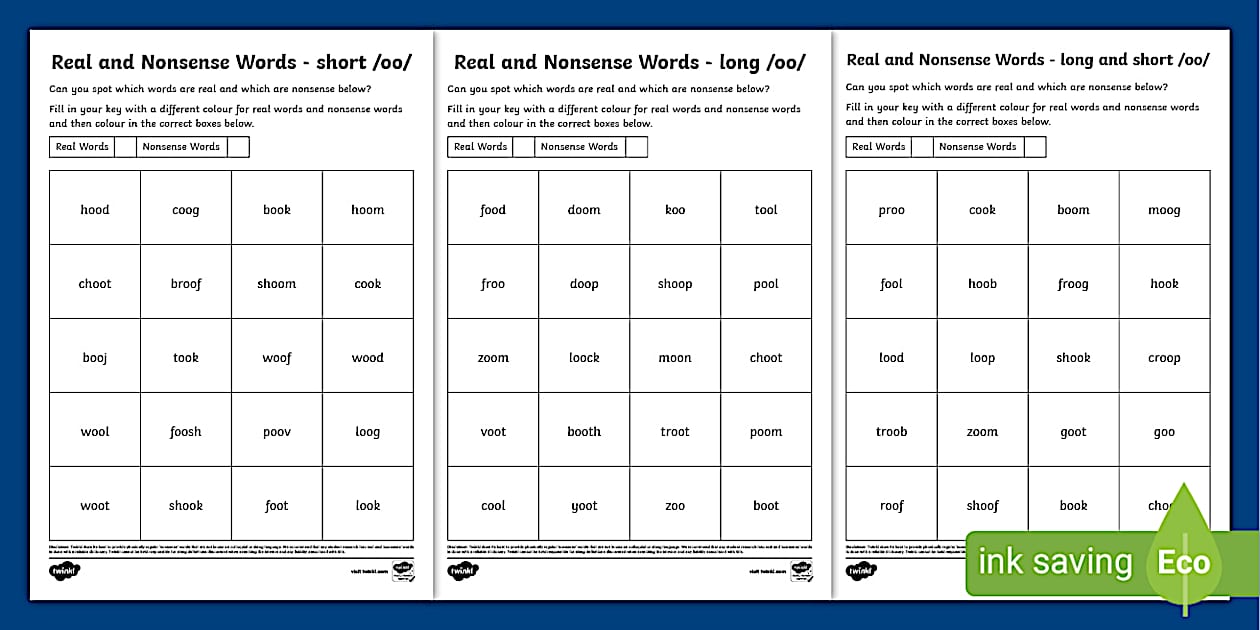 Phase 3 oo Color by Phoneme Real and Nonsense Words Worksheet / Worksheet