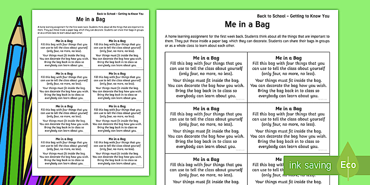 Back to School - Me in a Bag! Activity (teacher made)