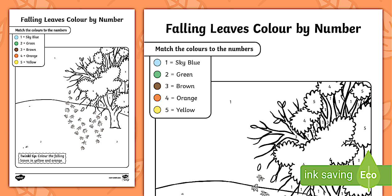 Falling Leaves Colour-by-Number Worksheet | Twinkl | KS1