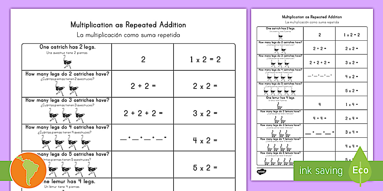Multiplication as Repeated Addition English/Spanish - Twinkl