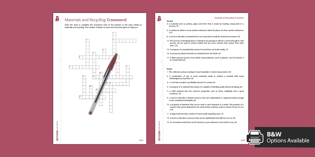 KS3 Materials Crossword | Science Beyond (teacher made)