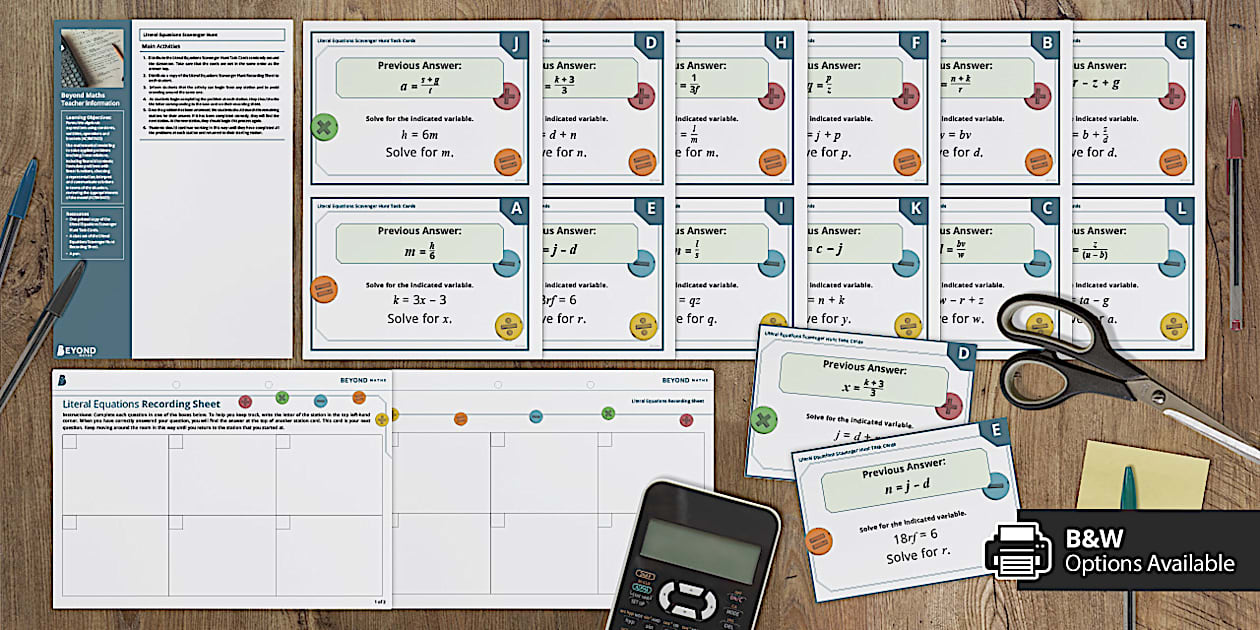 Literal Equations Scavenger Hunt (teacher made) - Twinkl