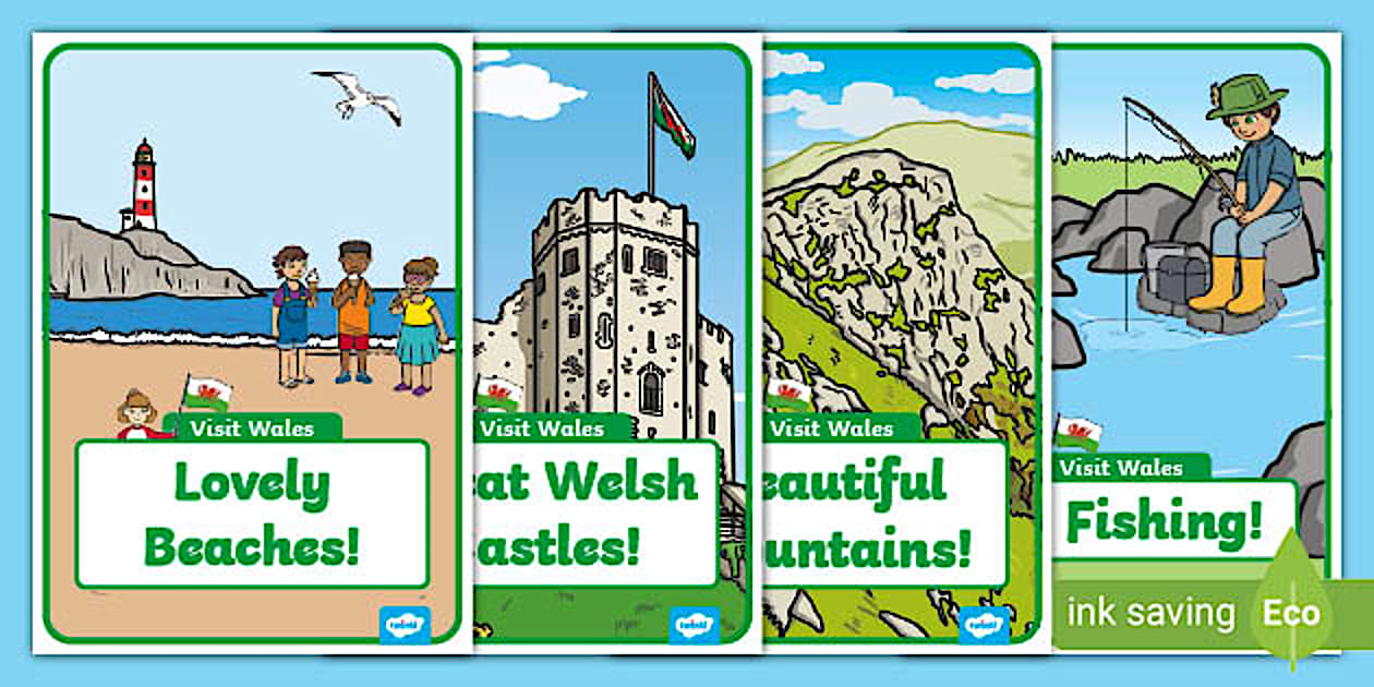 Editable Wales Tourist Information Attraction Posters